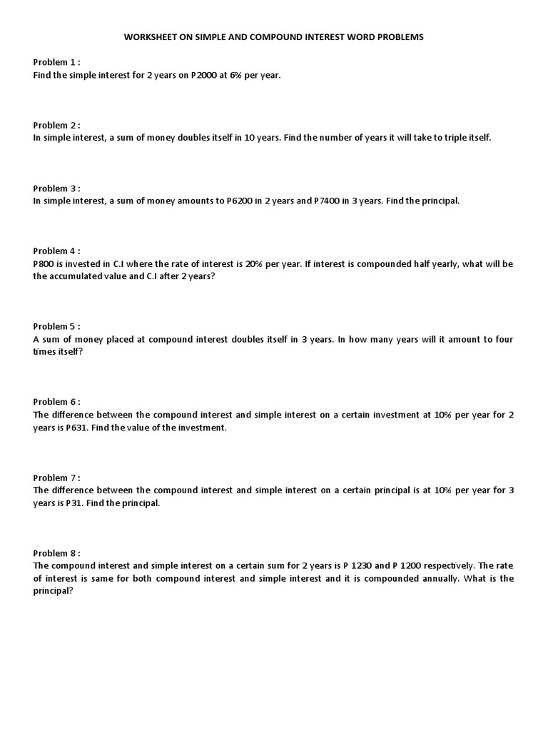 Simple and Compound Word Problems | PDF | Interest | Compound Interest