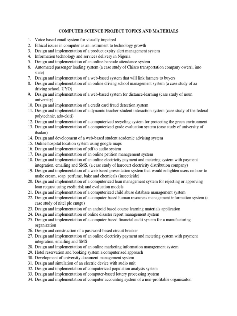 Computer Science Project Topics and Materials | PDF | Information ... Computer Science Project Topics and Materials | PDF | Information ...