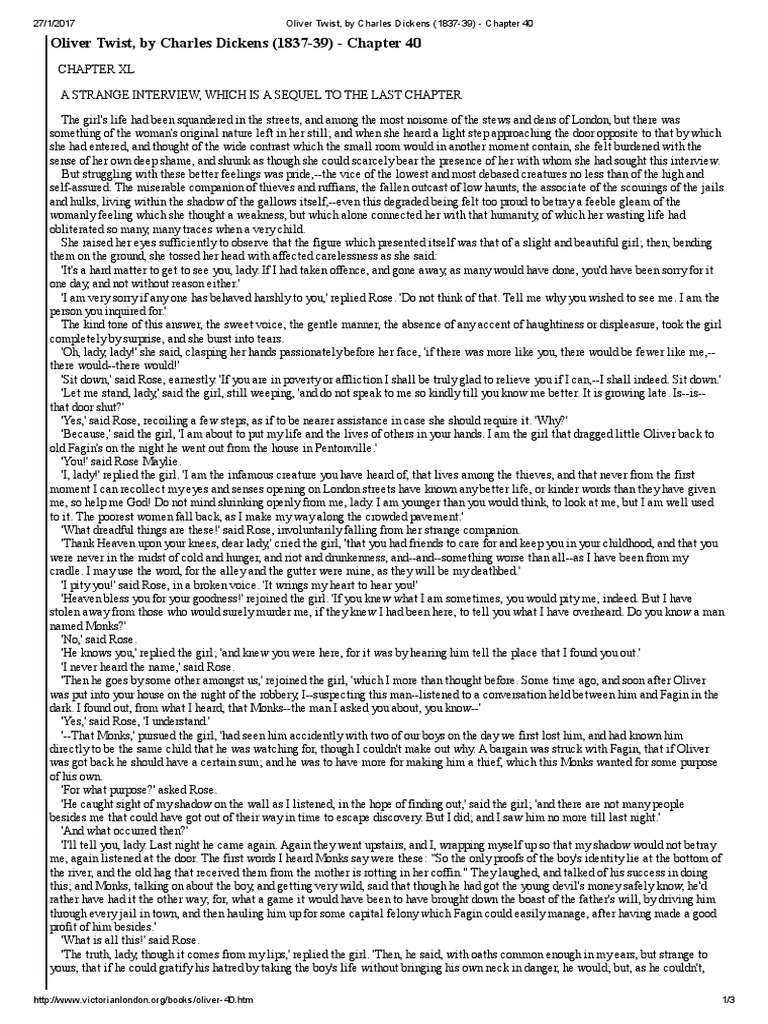 Oliver Twist, by Charles Dickens (1837-39) - Chapter 40 | PDF | Nancy ...