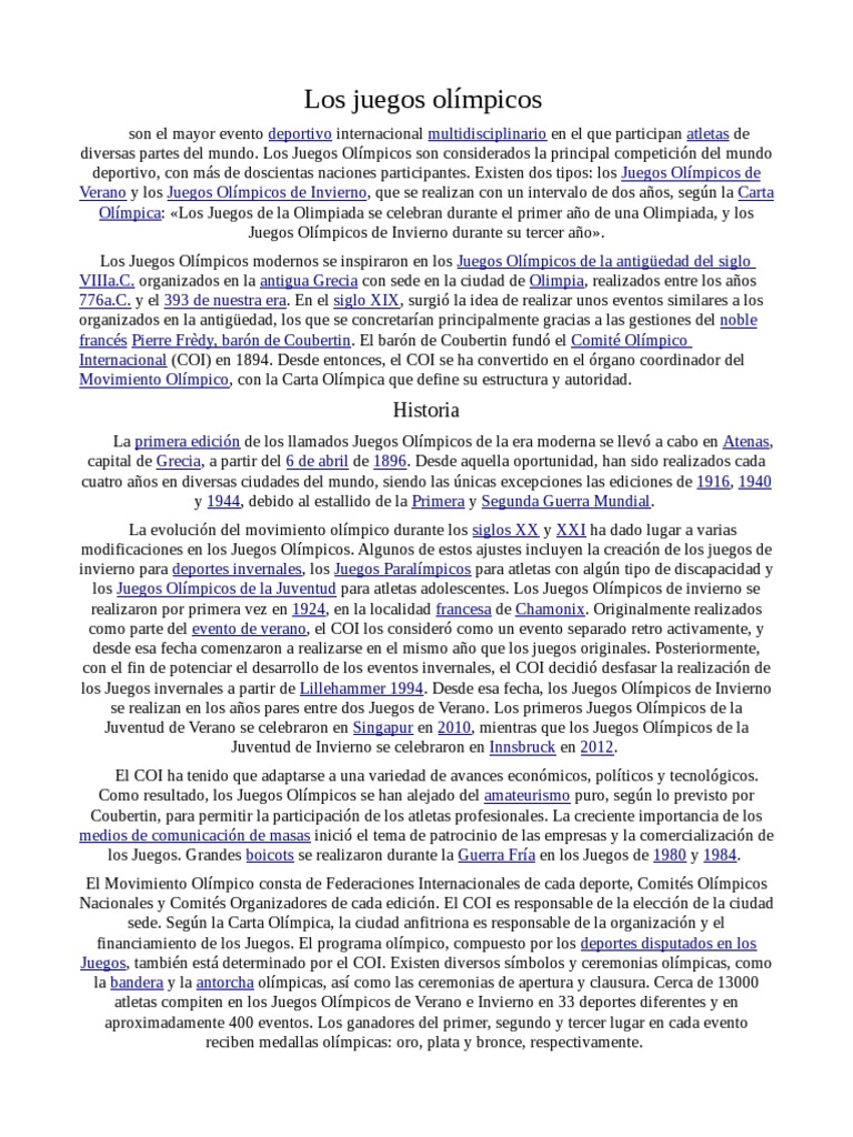Los Juegos Olimpicos | PDF | Juegos olímpicos | Deportes
