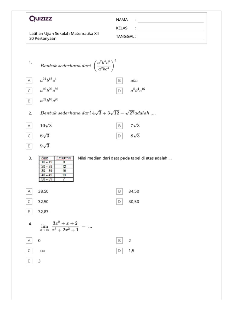 Latihan Ujian Sekolah Matematika XII. | PDF