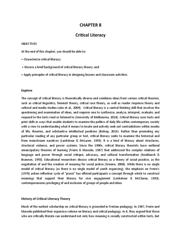 Understanding Critical Literacy Theory | PDF | Literacy | Cognition