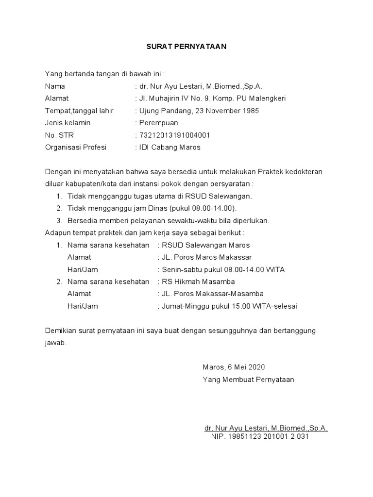 SURAT PERNYATAAN KK Ayu | PDF