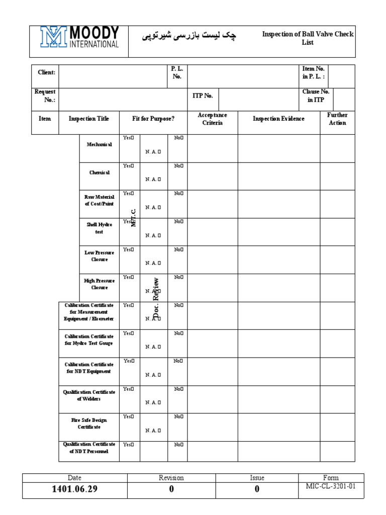 Inspection of Ball Valve-Check List | PDF | Nondestructive Testing ...