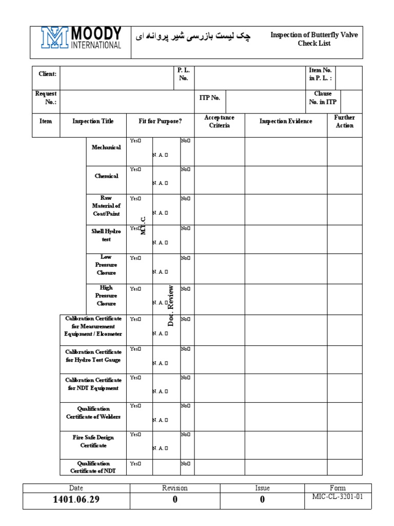 Butterfly Valve Inspection Checklist | PDF | Nondestructive Testing ...