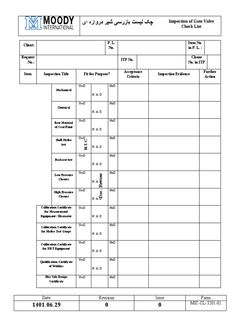 Inspection of Gate Valve-Check List | PDF | Nondestructive Testing ...