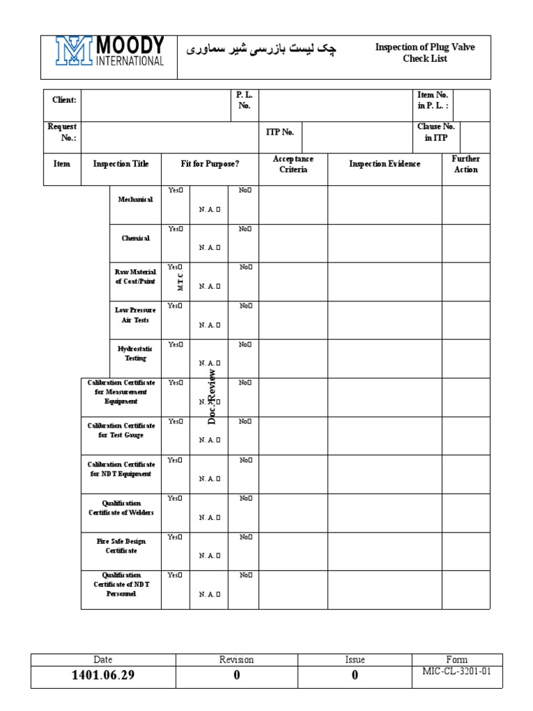 NDT Inspection Checklist for Plug Valves | PDF | Nondestructive Testing ...