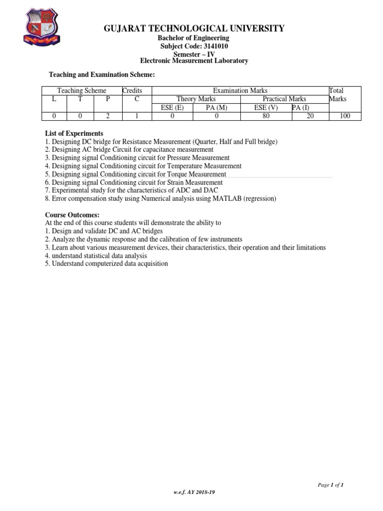 Electronic Measurement Laboratory (3141010) | PDF