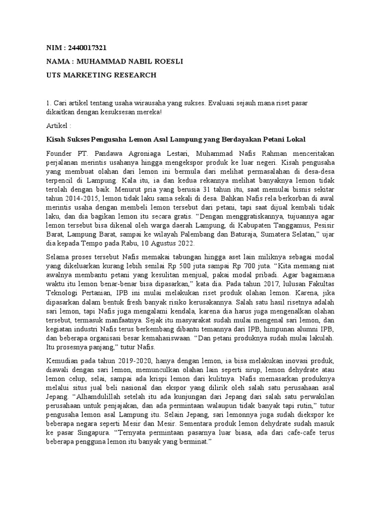 Uts Marketing Research Nabil | PDF | Bisnis