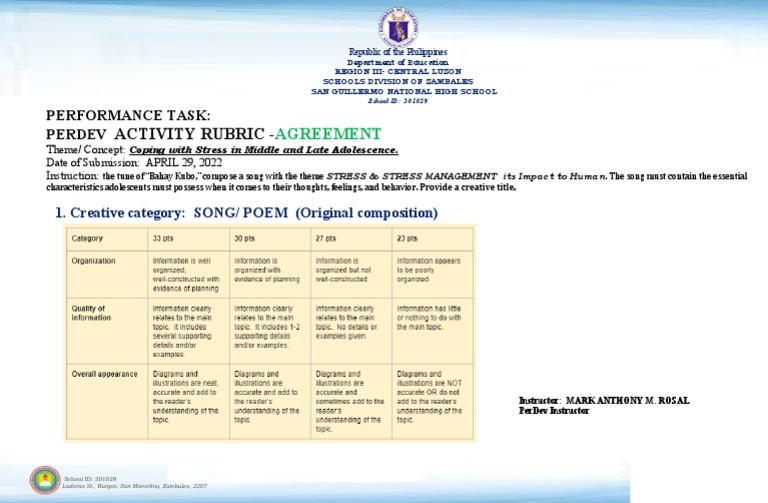 PERDEV Activity RUBRIC - SONG | PDF