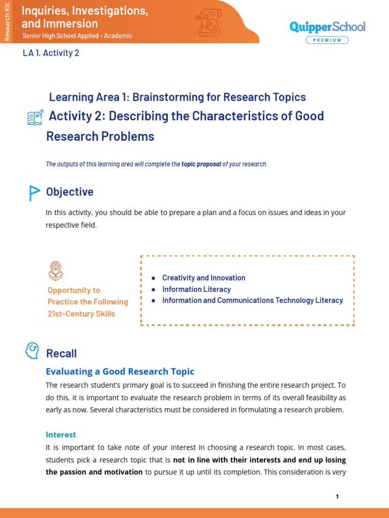Describing The Characteristics of Good Research Problems | PDF ...