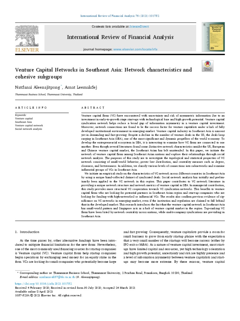 Venture Capital Networks in Southeast Asia, Network Characteristics and ...