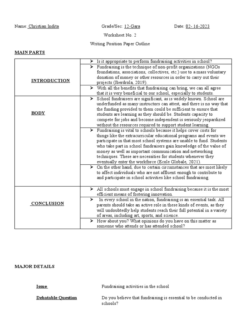Christian Position Outline Worksheet | PDF
