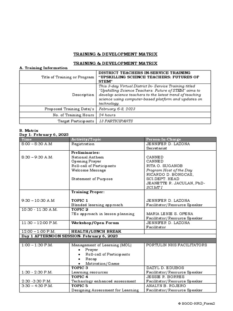 Training Matrix | PDF