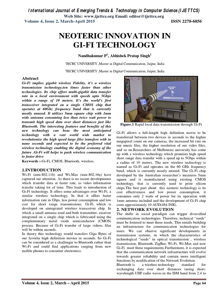 Neoteric Innovation in Gi-Fi Technology | PDF | Duplex (Telecommunications) | Wi Fi