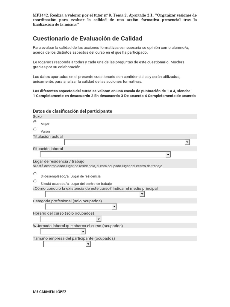 Tema 2. Apartado 2.1. Organizar Sesiones de Coordinación para Evaluar La Calidad de Una Acción ...