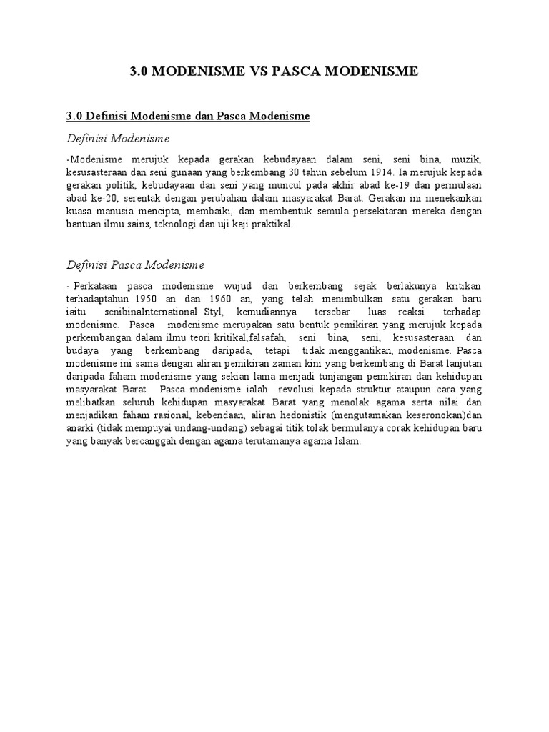 Modenisme Vs Pasca Modenisme | PDF