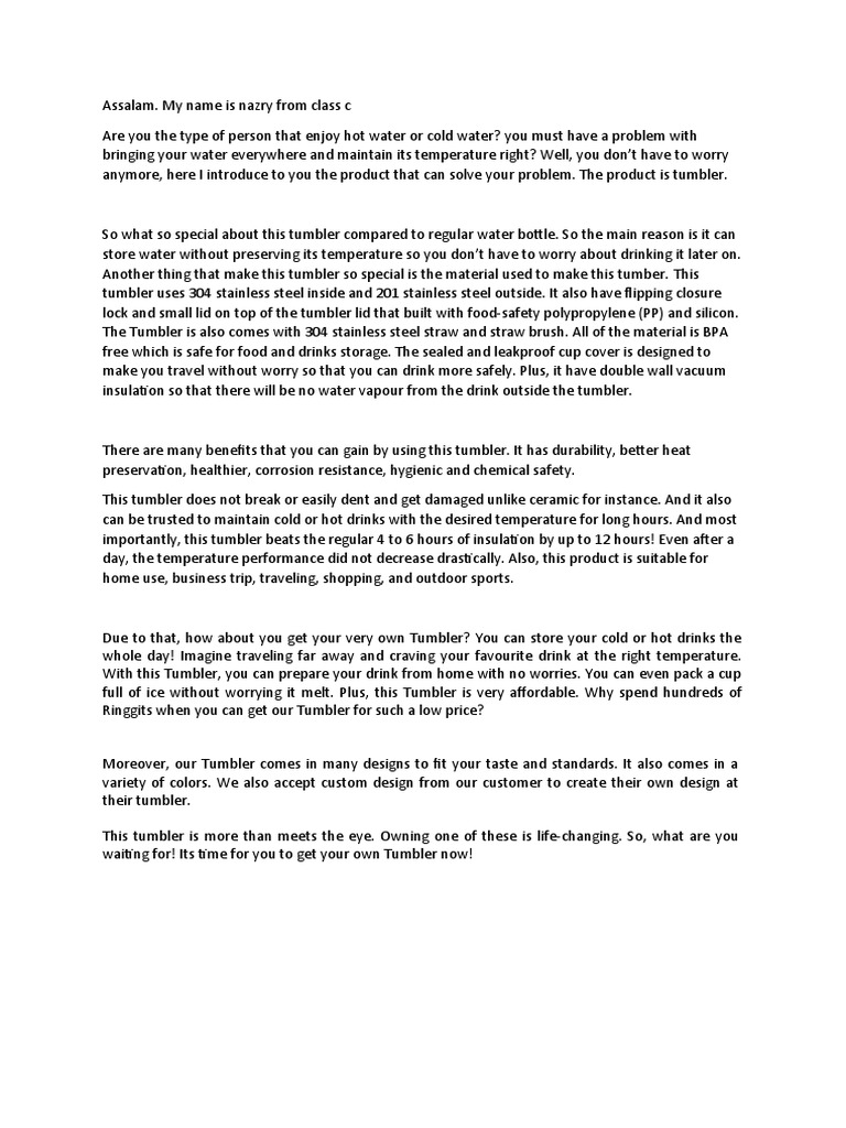 Script Pitching Vid Elc | Download Free PDF | Water | Stainless Steel