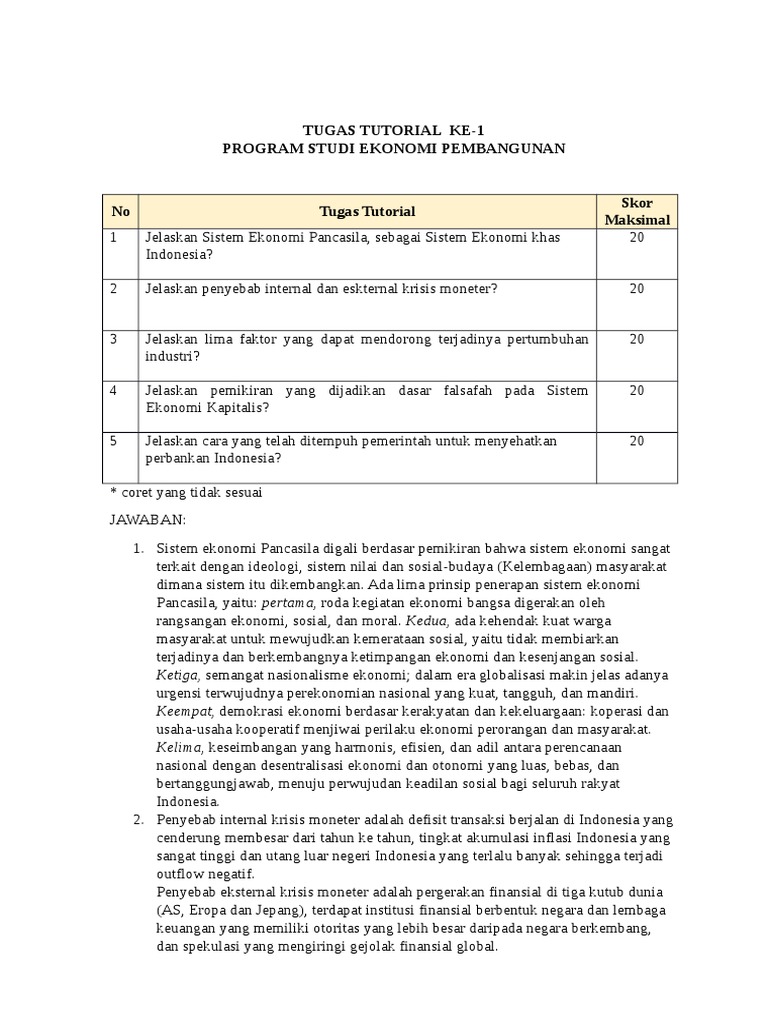 Tugas Tutorial Ke-1 Program Studi Ekonomi Pembangunan | PDF