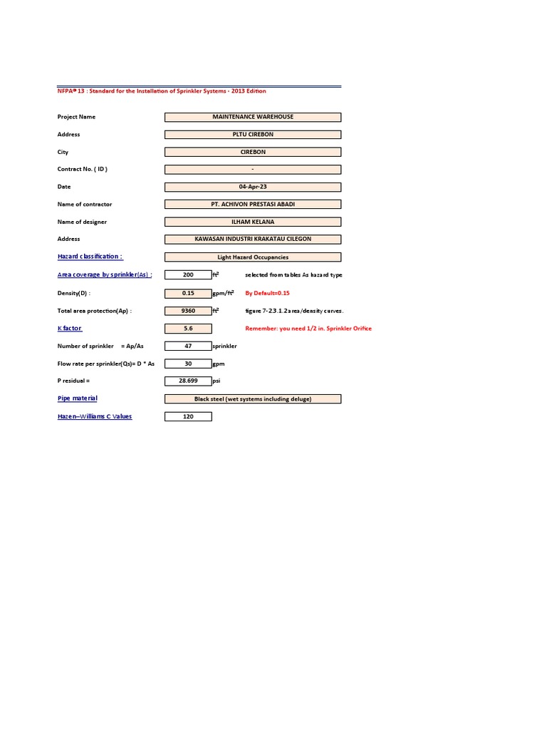 Fire Sprinklers Hydraulic Calculations | PDF | Fire Sprinkler System ...