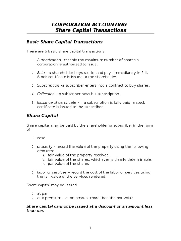 Accounting for Share Capital Transactions | PDF | Stocks | Share (Finance)