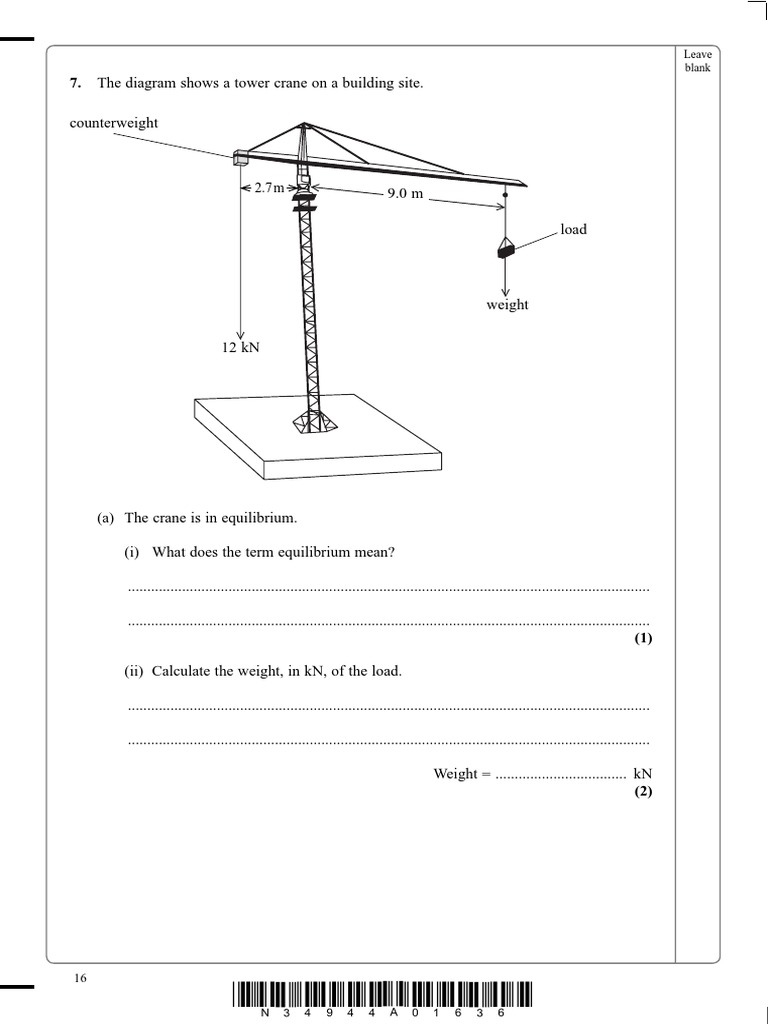 Tower crane equilibrium calculation | PDF | Physics | Physical Sciences