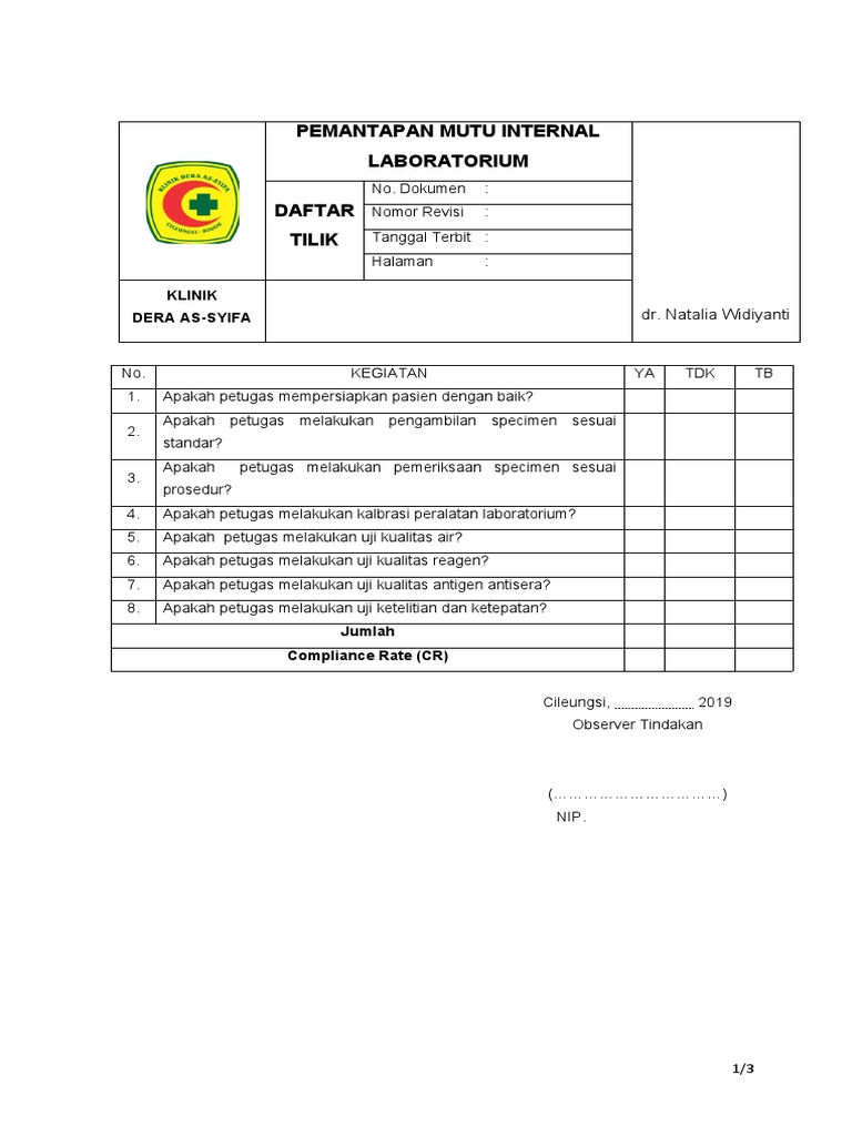 Daftar Tilik Pemantapan Mutu Internal Laboratorium | PDF | Teknologi & Rekayasa
