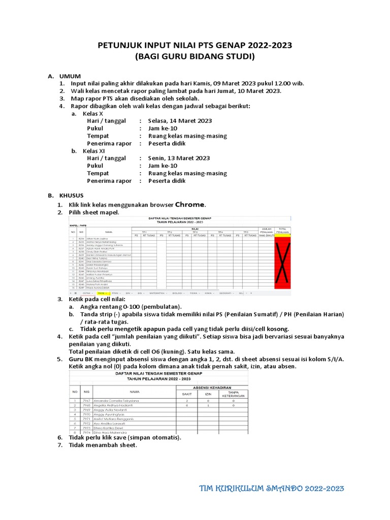 Petunjuk Input Nilai PTS Genap 2022-2023 | PDF