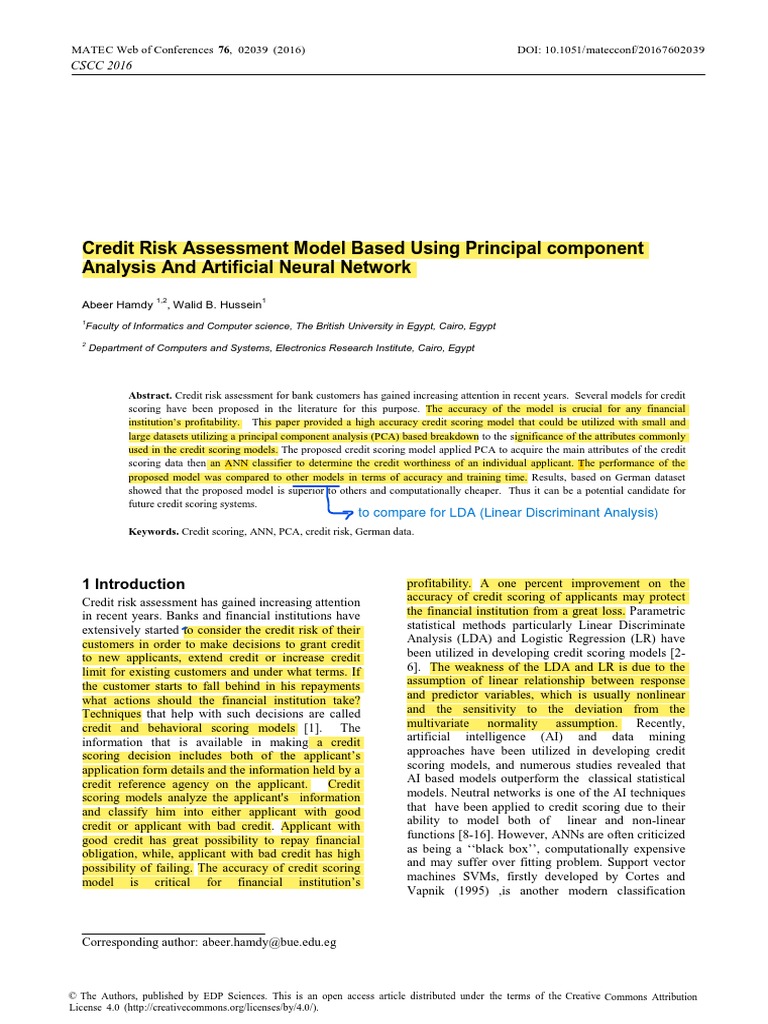 Credit Risk Assessment Model Based Using Principal Component Analysis ... Credit Risk Assessment Model Based Using Principal Component Analysis ...