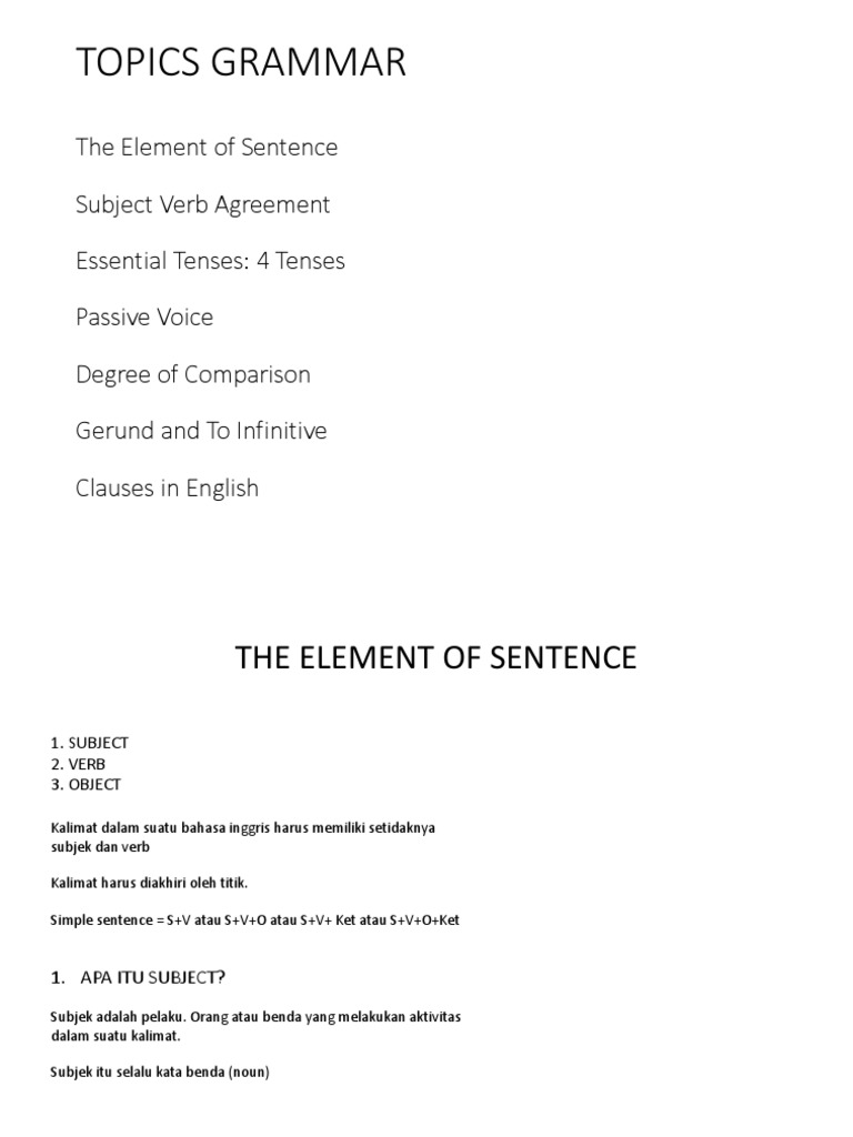 Topics Grammar | PDF | Verb | Subject (Grammar)