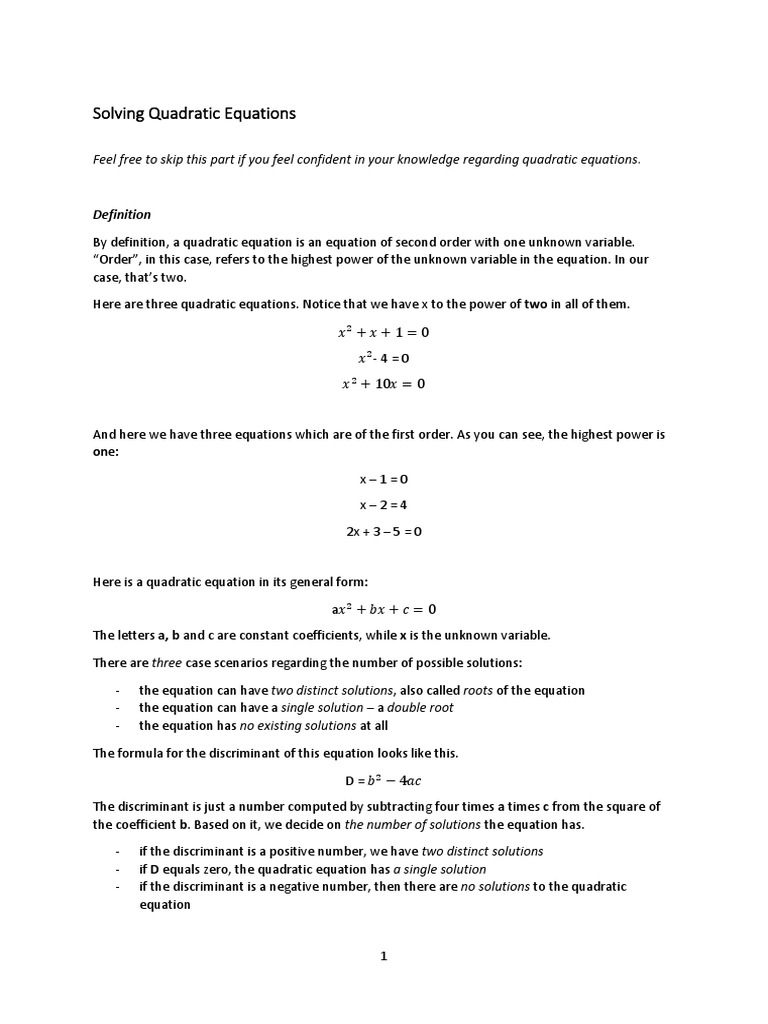 Solving Quadratic Equations | PDF | Equations | Quadratic Equation