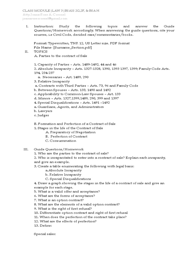 Atty. Joana-Rose A. Coronel: Class Module - Law 3 - Bsais 2G, 2F, & Bsa ...