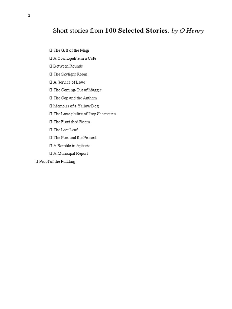 Short Stories From 100 Selected Stories | PDF