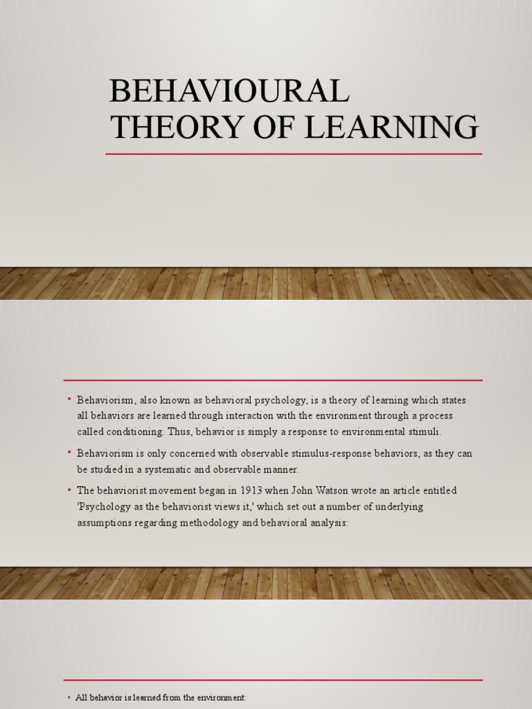 BEHAVIOURAL THEORY OF LEARNING: CLASSICAL CONDITIONING | PDF ...