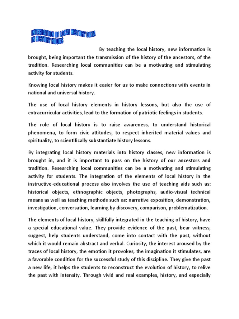 Integration of Local History Data | PDF | Teaching Method | Learning