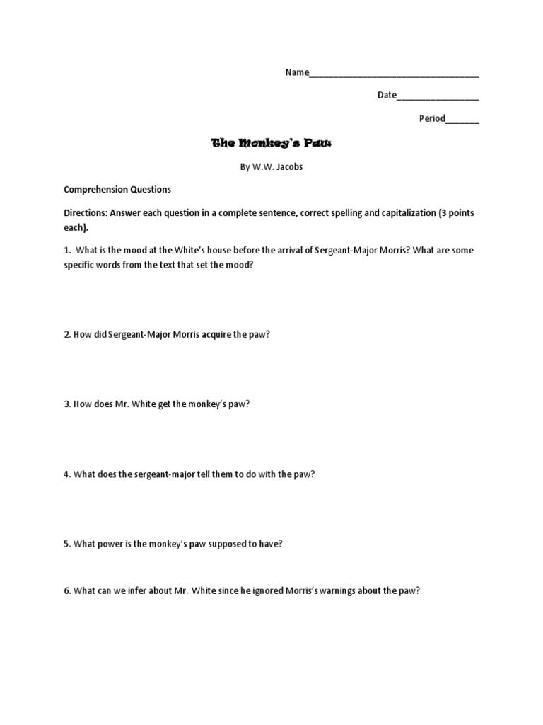 "The Monkey's Paw" Study Guide | PDF