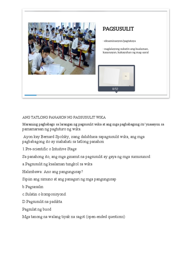 Ang Tatlong Panahon NG Pagsusulit Wika | PDF