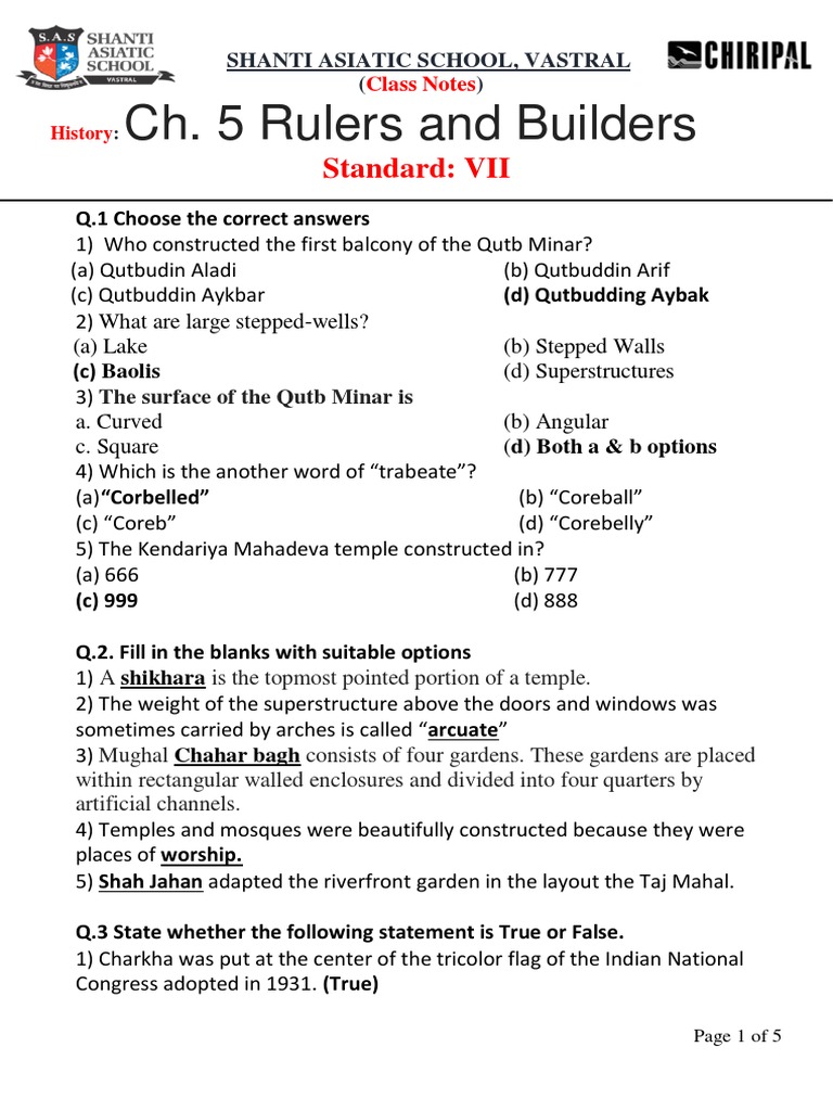 Ch. 5 Rulers and Builders: Standard: VII | PDF