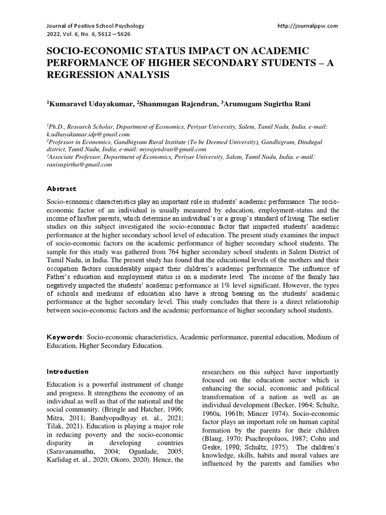 The Impact of Socio-Economic Factors on Academic Performance Among ...