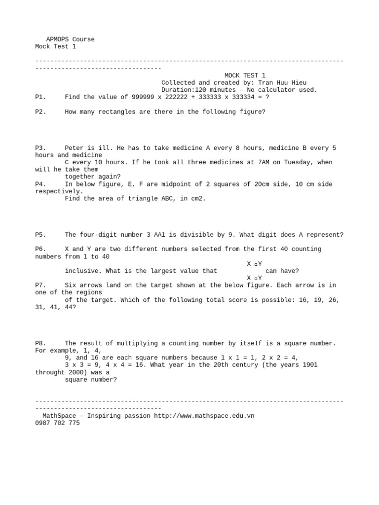 Apmops Mocktest 1 | PDF | Area | Mathematical Objects