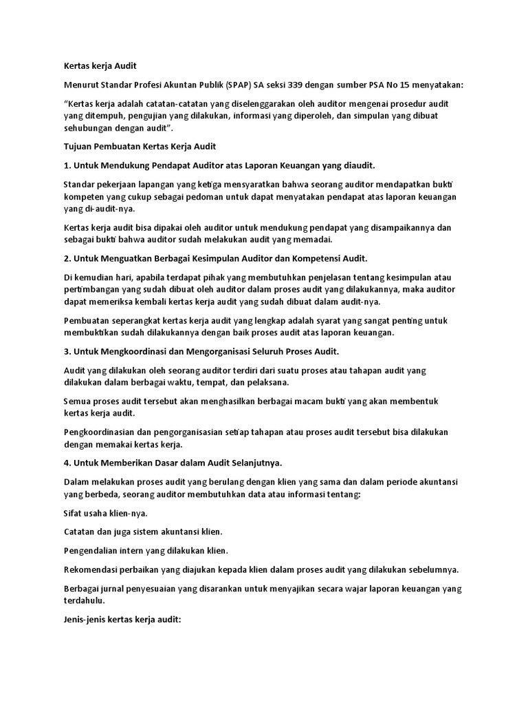 Panduan Lengkap Kertas Kerja Audit | PDF