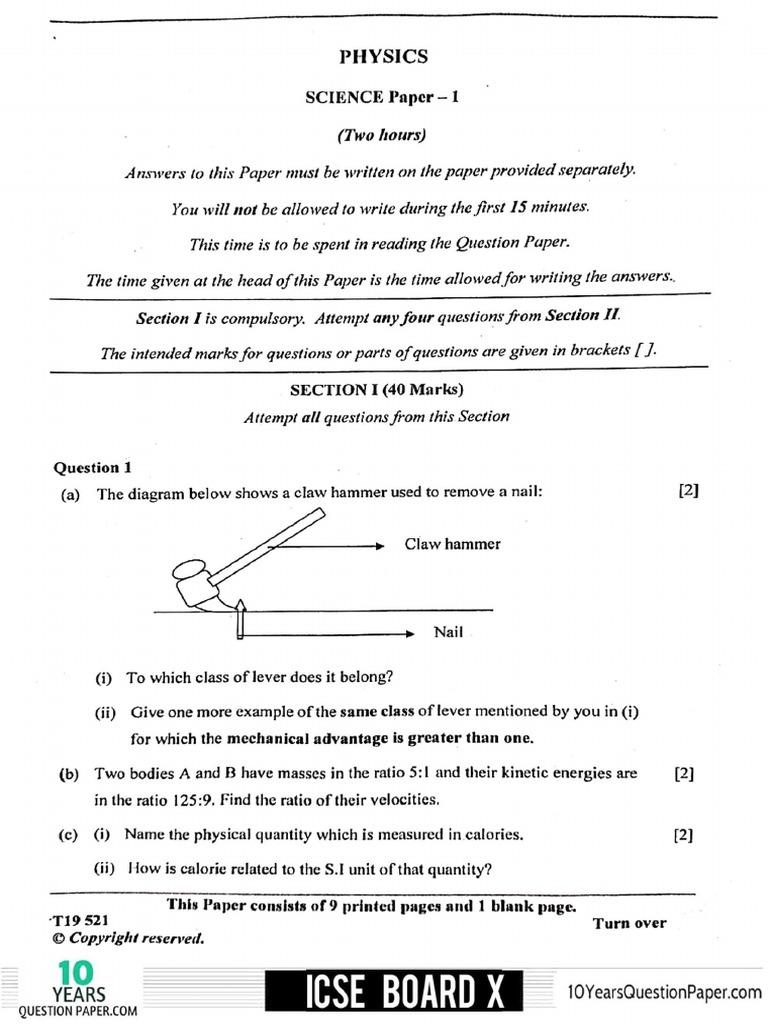 ICSE 2019 Physics Question Paper | PDF