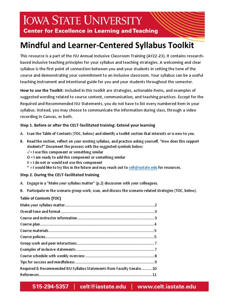 Mindful and Learner-Centered Syllabus Toolkit | PDF | Learning | Mental ...