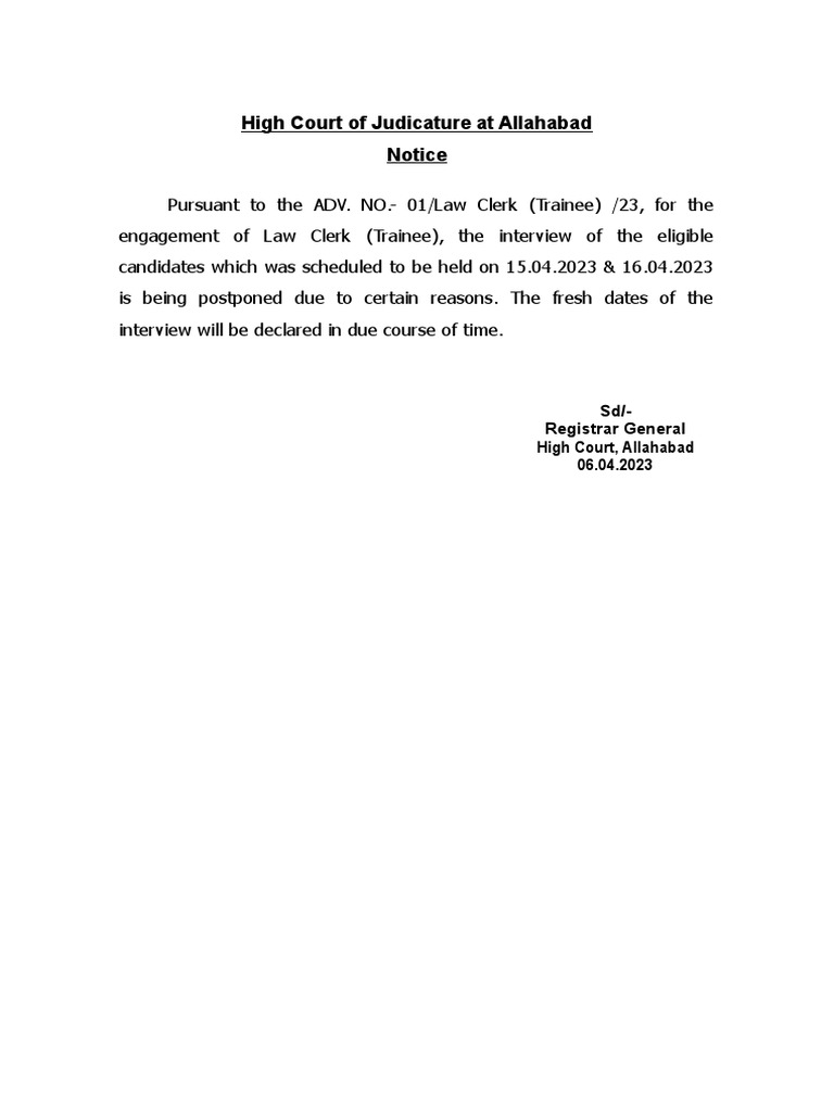 High Court of Judicature at Allahabad Notice | PDF