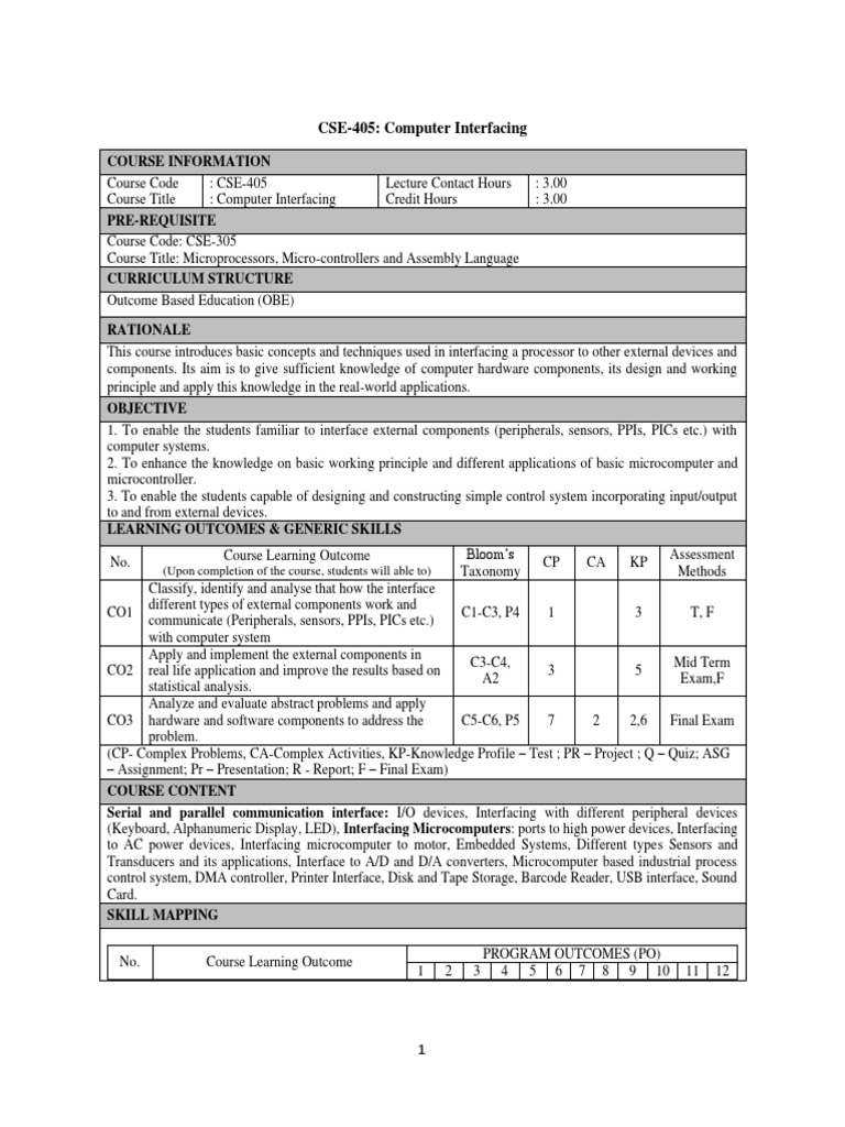 CSE 405 Outline | PDF | Interface (Computing) | Input/Output