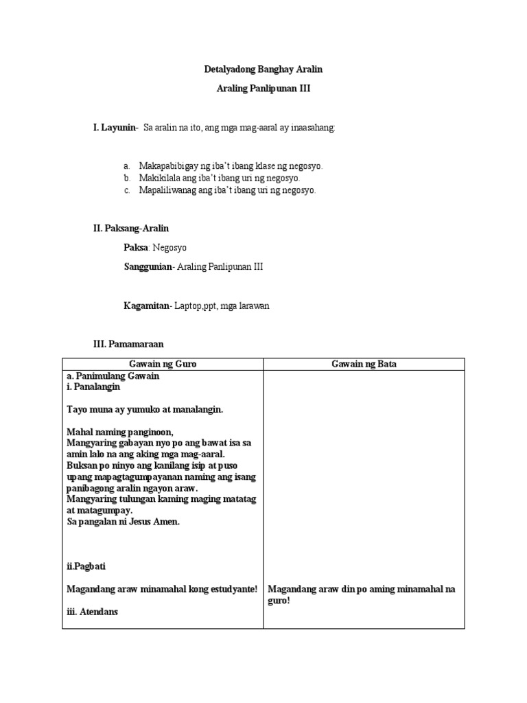 Detalyadong Banghay | PDF