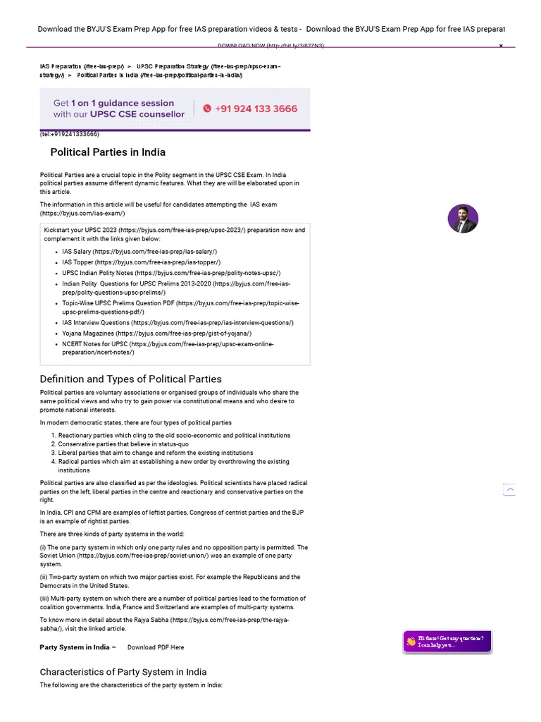 Political Parties in India - Definition and Types For UPSC Polity | PDF ...
