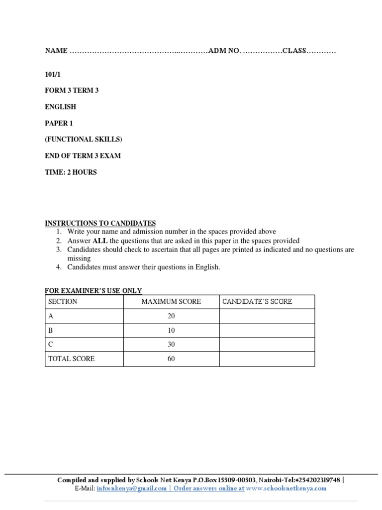 Form 3 English Exam Paper 1 Guide | PDF