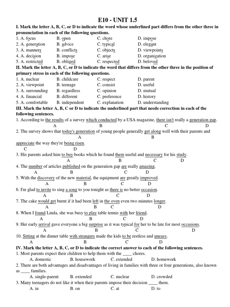 E10 - Unit 1.5 | PDF | Family | Living Arrangements