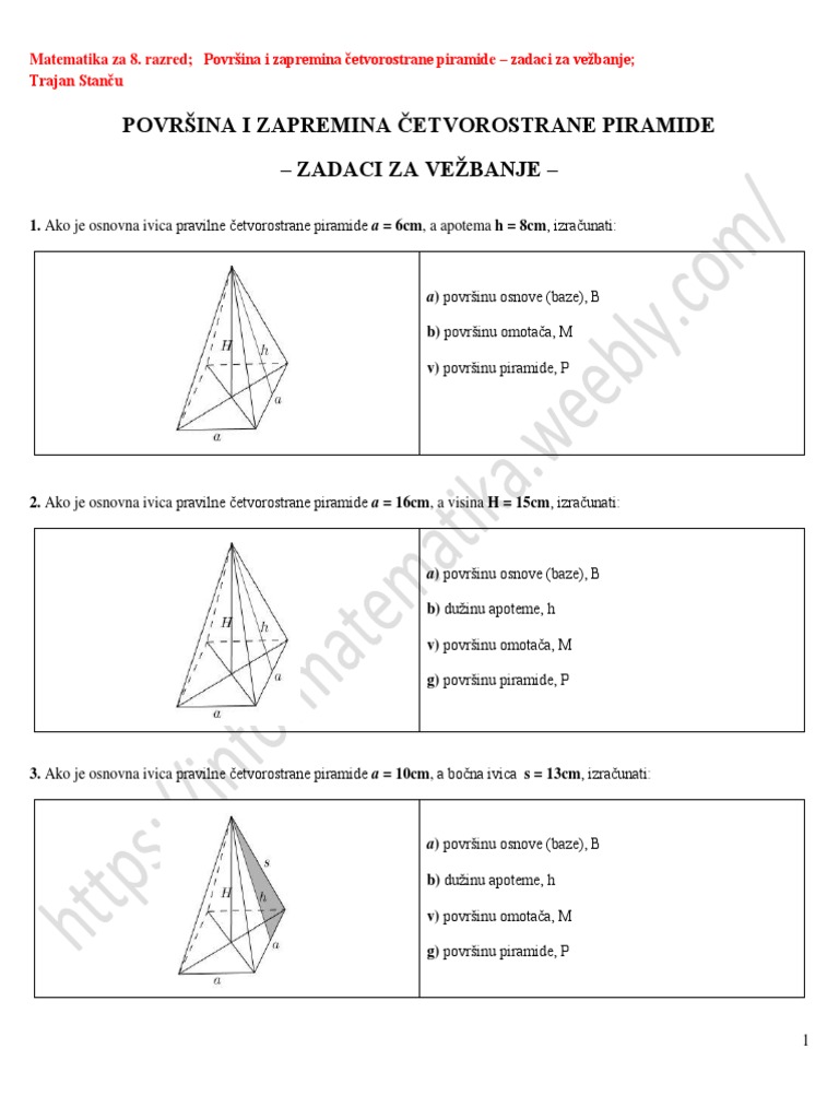 Površina I Zapremina Četvorostrane Piramide | PDF